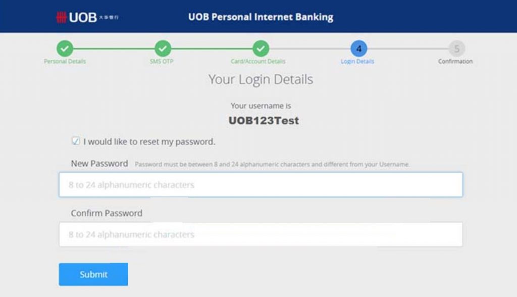 √ Forgot Username and Password UOB Internet Banking